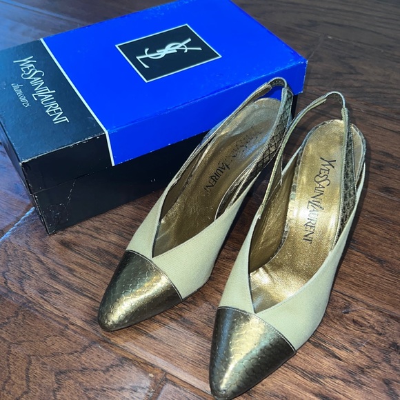 Yves Saint Laurent | Shoes | Ysl Yves Saint Laurent Khaki Linen Heels ...